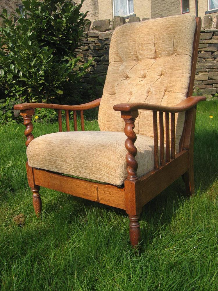 Golden Oak Reclining Arm Chair. - Antiques Atlas