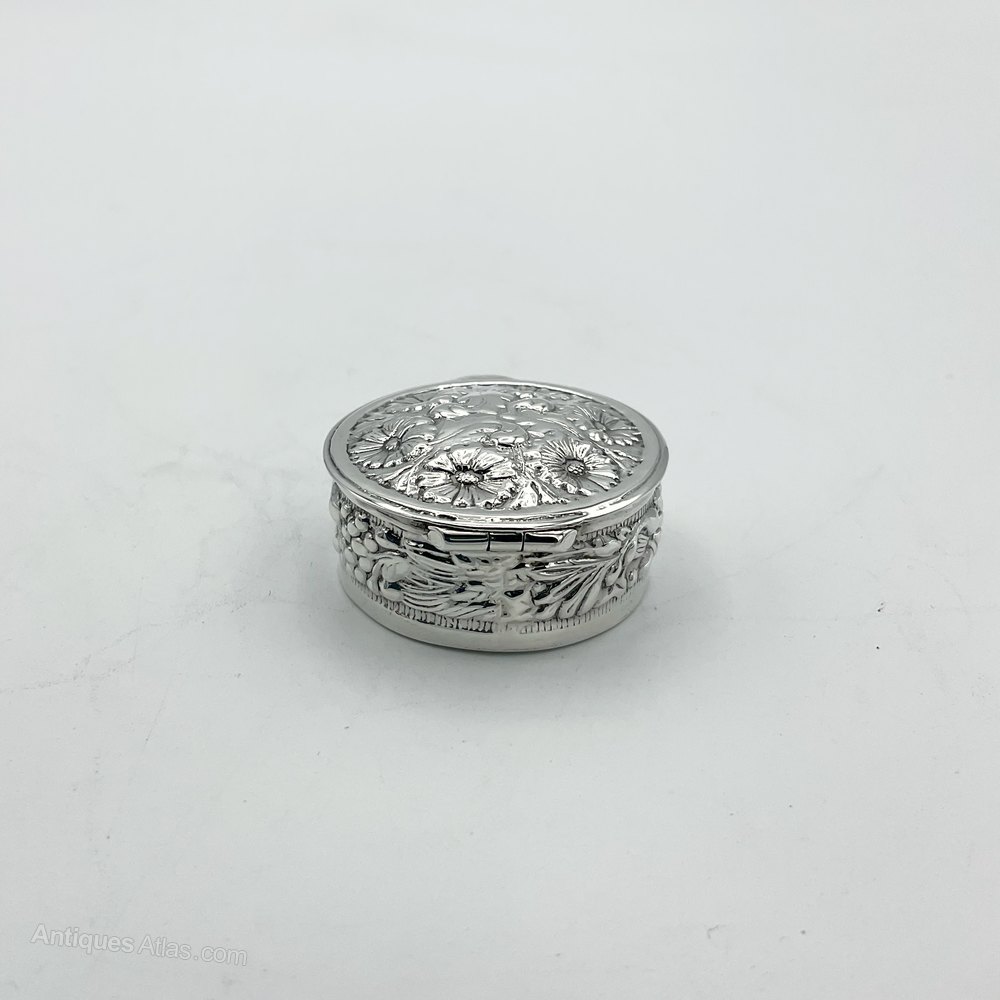Antiques Atlas - Sterling Silver Floral Pill Box