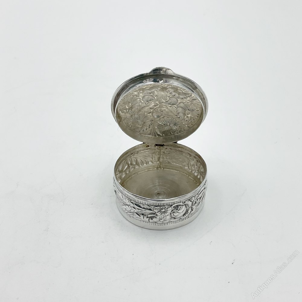 Antiques Atlas - Sterling Silver Floral Pill Box