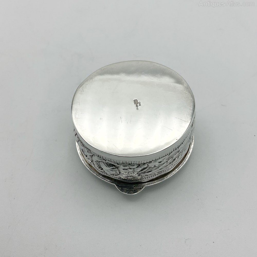 Antiques Atlas - Sterling Silver Floral Pill Box