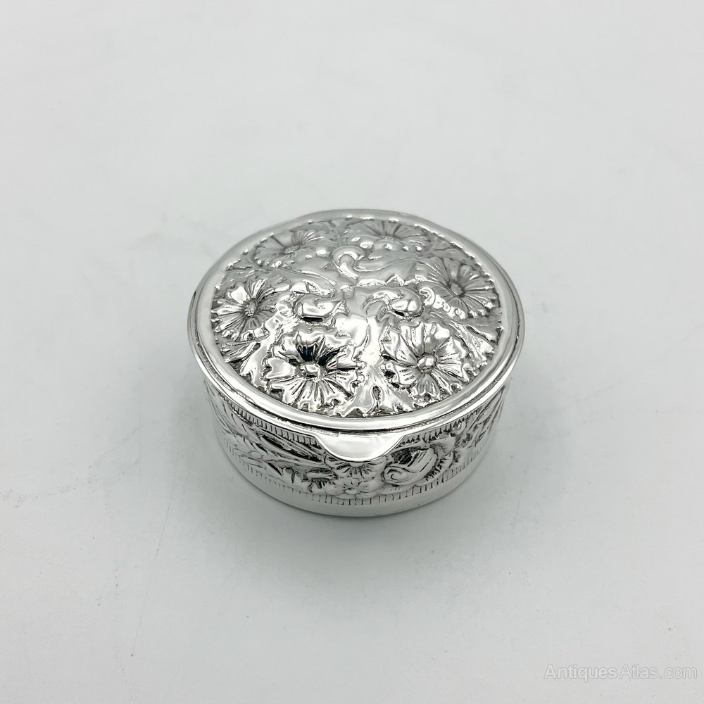 Antiques Atlas - Sterling Silver Floral Pill Box