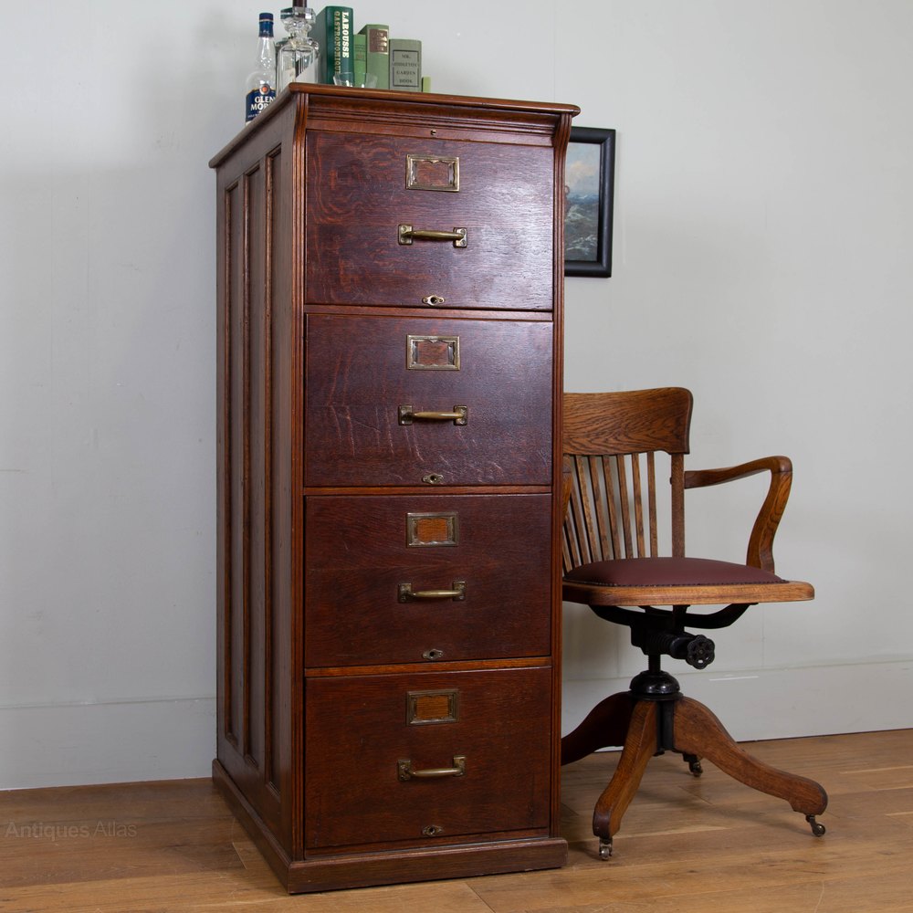 1930s English Vintage Oak 4 Drawer Filing Cabinet as1150a251 - Antiques ...
