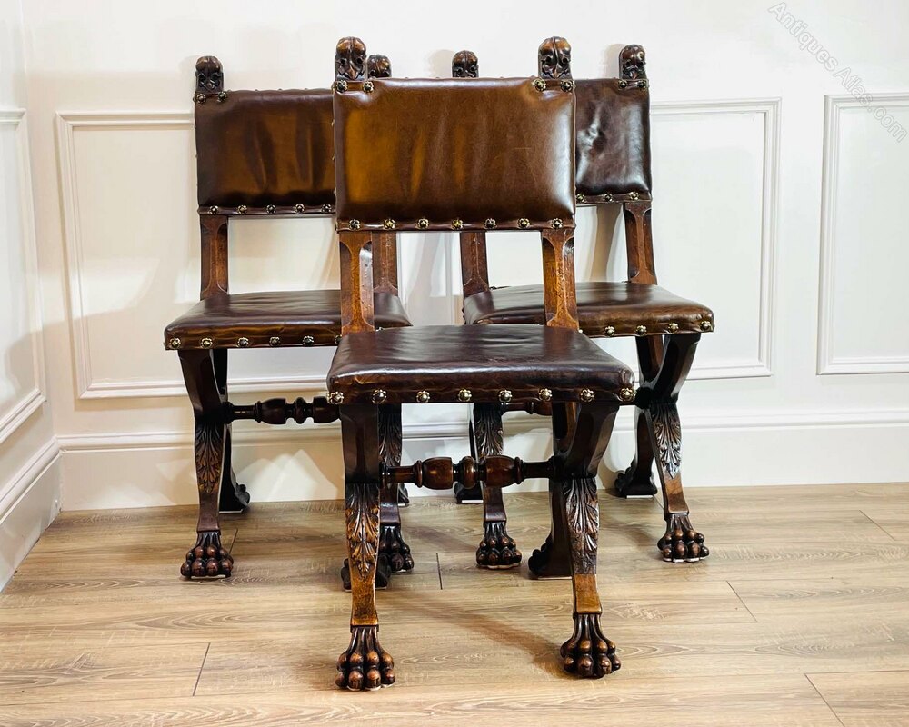 French Renaissance Revival Gothic Paw Foot Chairs as1221a070 / 0326 ...