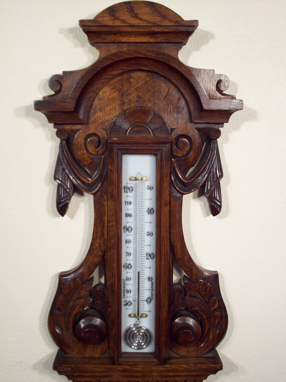 Antiques Atlas - Victorian Oak Carved Case Barometer