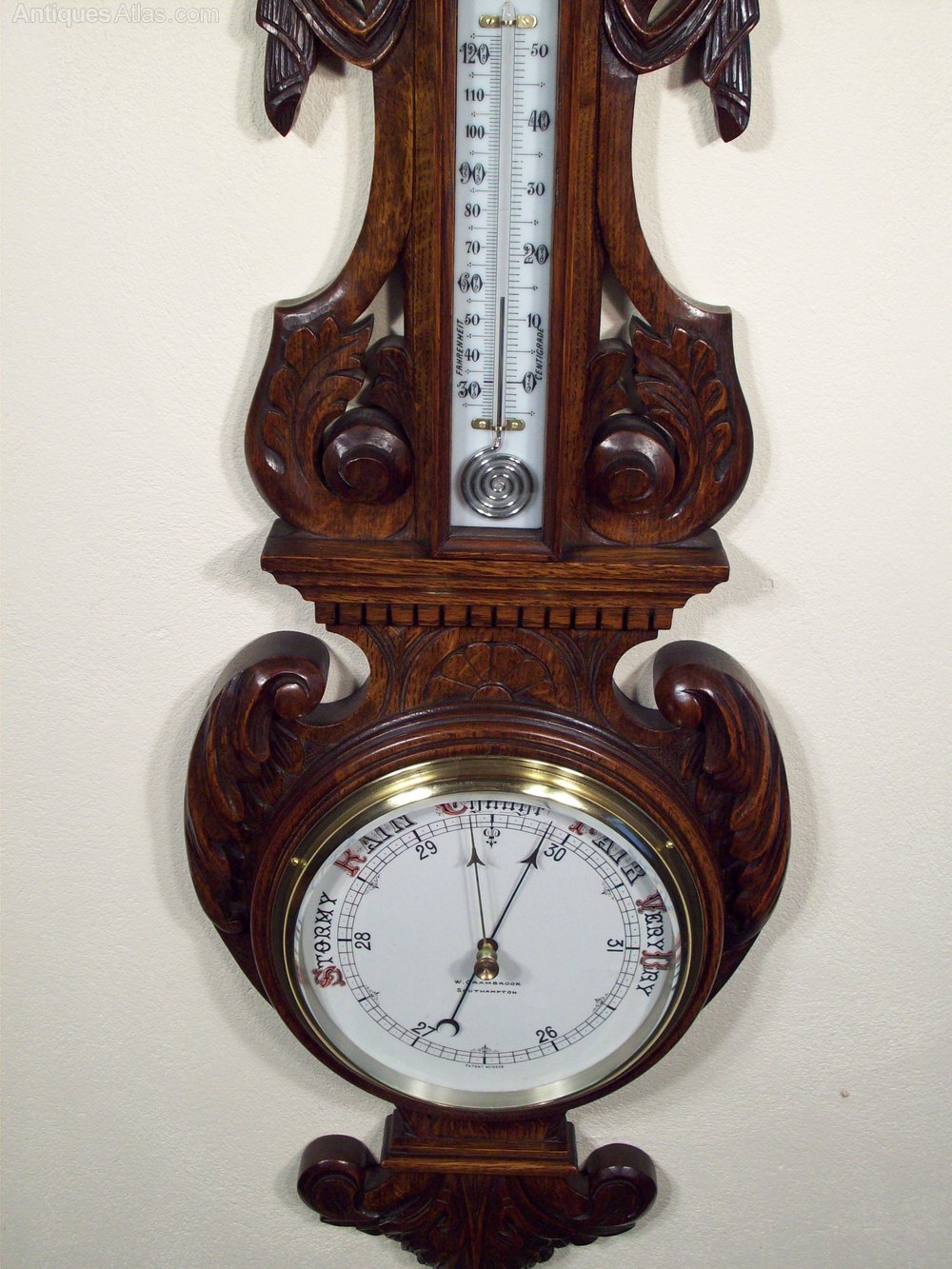 Antiques Atlas - Victorian Oak Carved Case Barometer