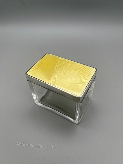 Antiques Atlas - Art Deco Glass, Silver & Enamel Dressing Table Box ...