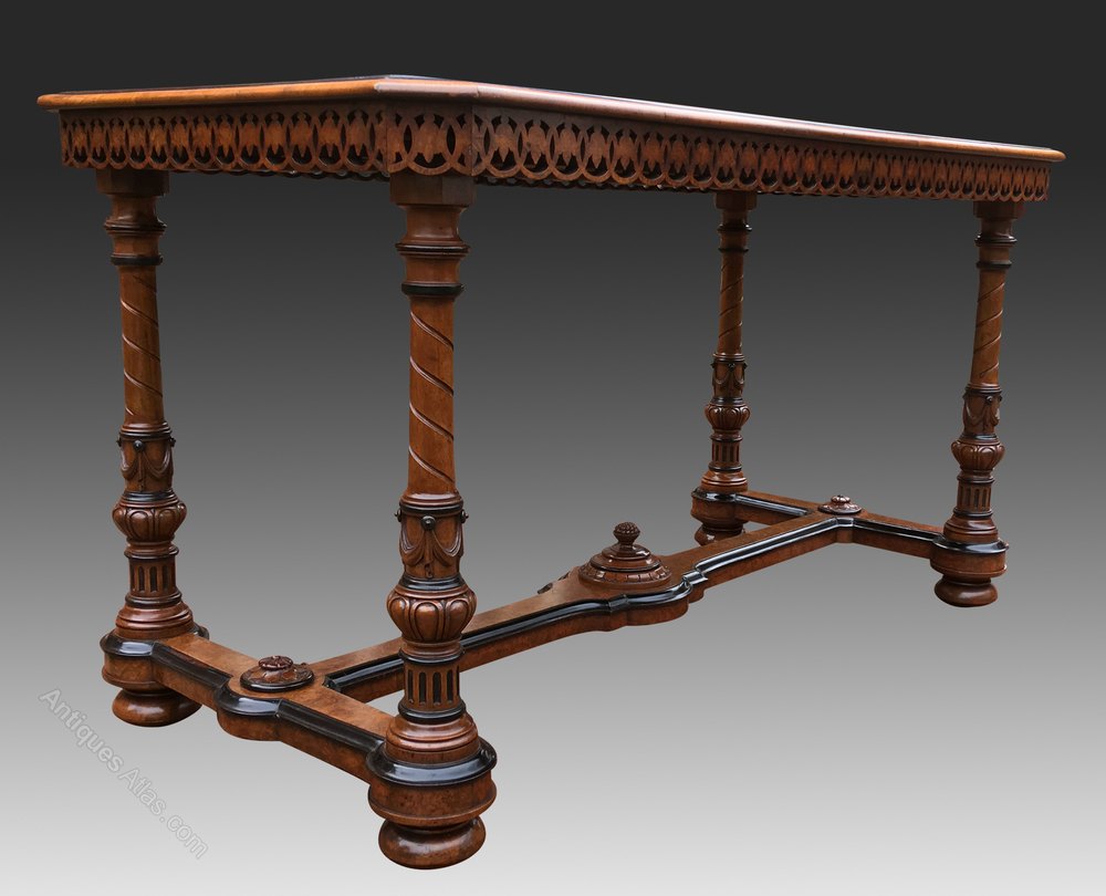 Antique Burr And Carved Walnut Library Table - Antiques Atlas