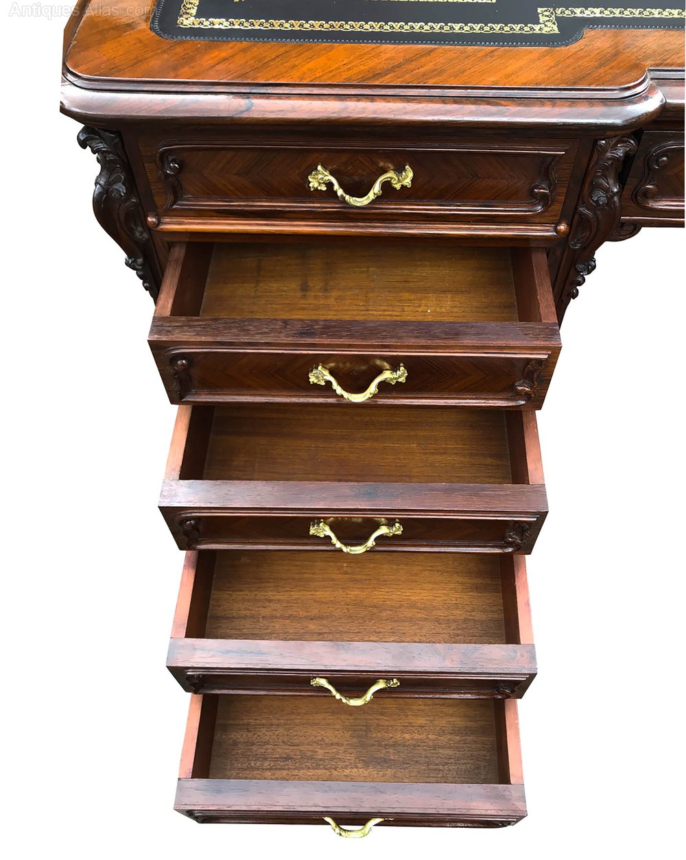Large Antique French Rosewood Carved Desk - Antiques Atlas