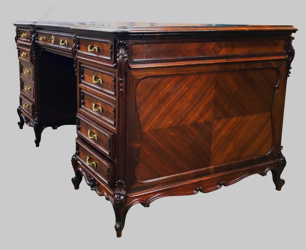 Large Antique French Rosewood Carved Desk - Antiques Atlas
