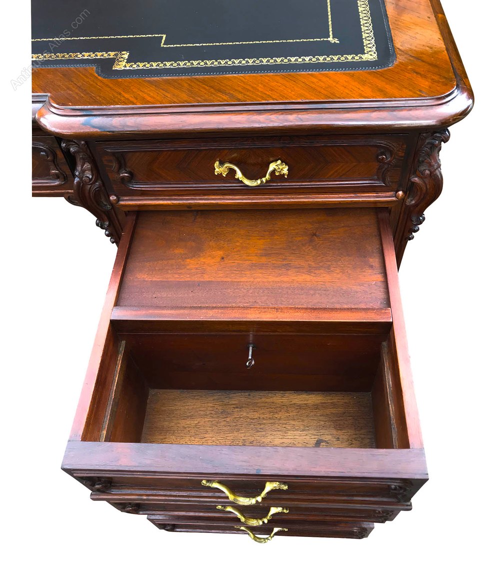 French Antique Carved Rosewood Desk C1890 - Antiques Atlas