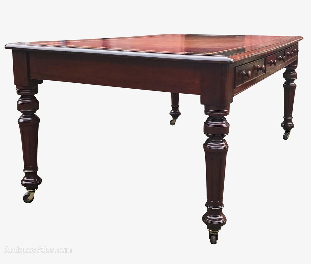 Large Antique Mahogany Library Table / Desk - Antiques Atlas