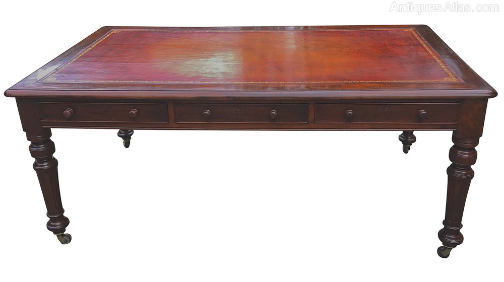 Large Antique Mahogany Library Table / Desk - Antiques Atlas