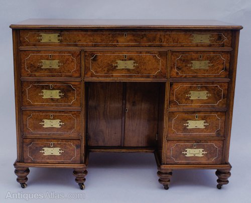 Small Antique Campaign Desk In Teak & Amboyna - Antiques Atlas