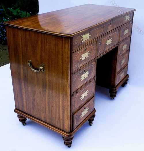 Small Antique Campaign Desk In Teak & Amboyna - Antiques Atlas