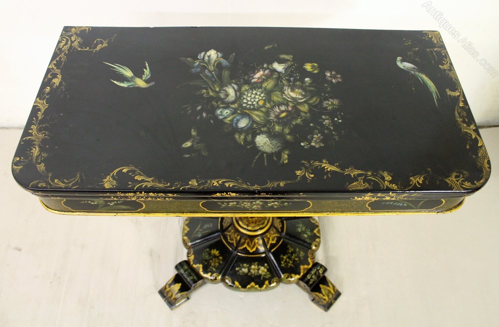 Victorian Japanned Lacquered Card Table - Antiques Atlas