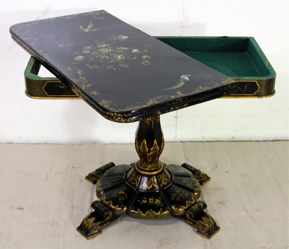 Victorian Japanned Lacquered Card Table - Antiques Atlas