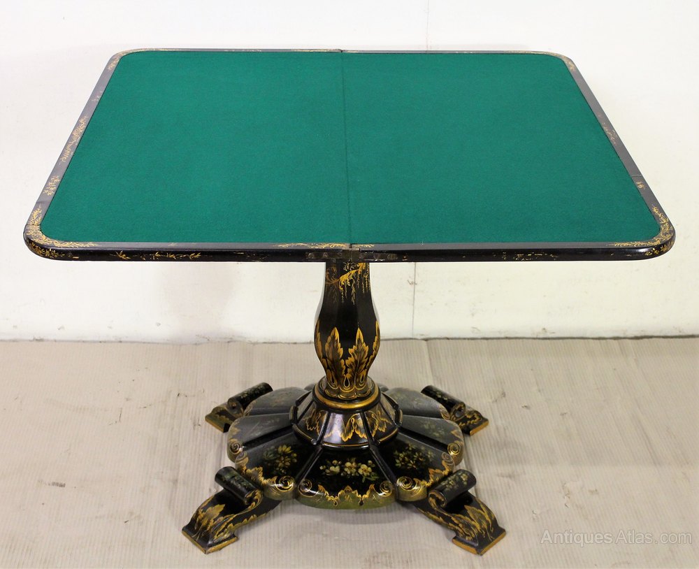 Victorian Japanned Lacquered Card Table - Antiques Atlas
