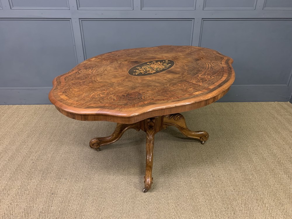 Victorian Marquetry Inlaid Burr Walnut Loo Table - Antiques Atlas