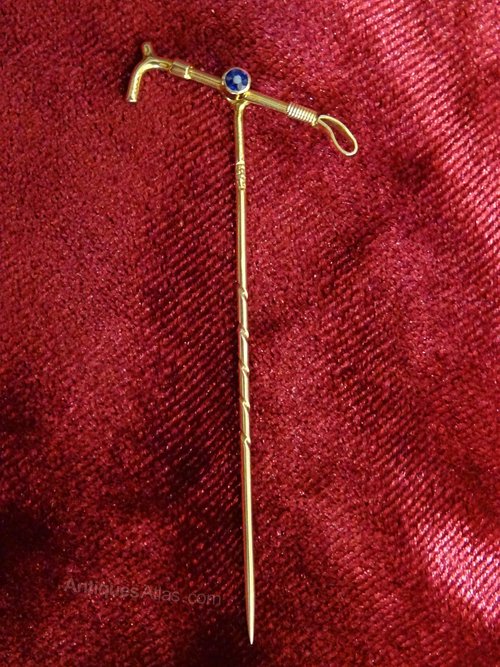 Antiques Atlas - Vintage 15ct Gold & Sapphire Riding Crop Tie Pin ...