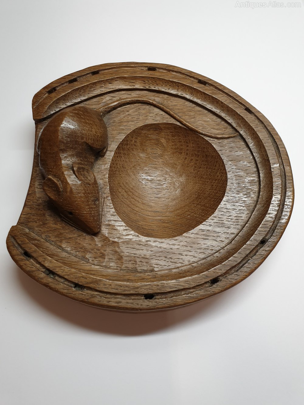 Antiques Atlas - Vintage Mouseman Carved Oak Pin Dish.