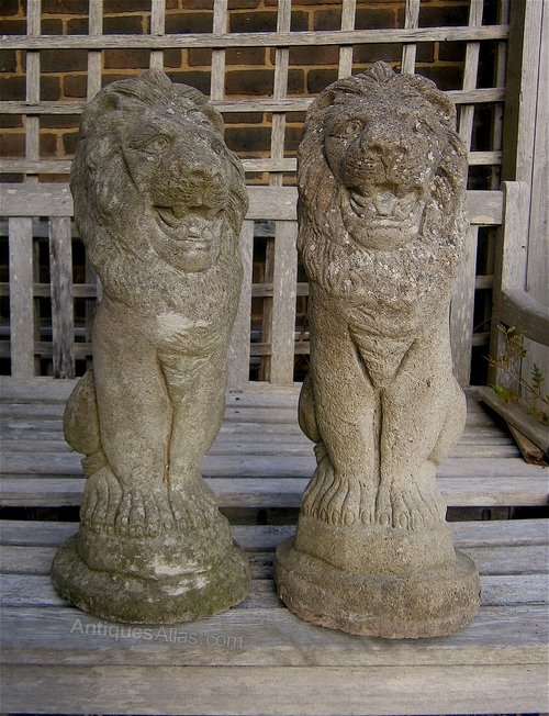 Antiques Atlas - A Pair Of Vintage Recon-stone Garden Lion Statues