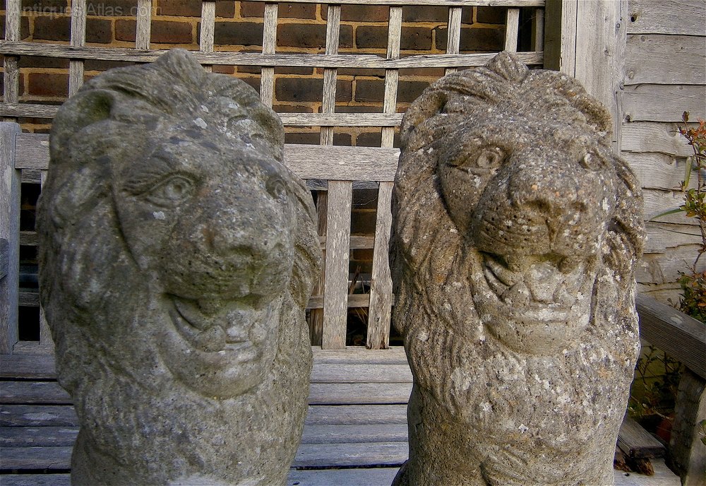 Antiques Atlas - A Pair Of Vintage Recon-stone Garden Lion Statues