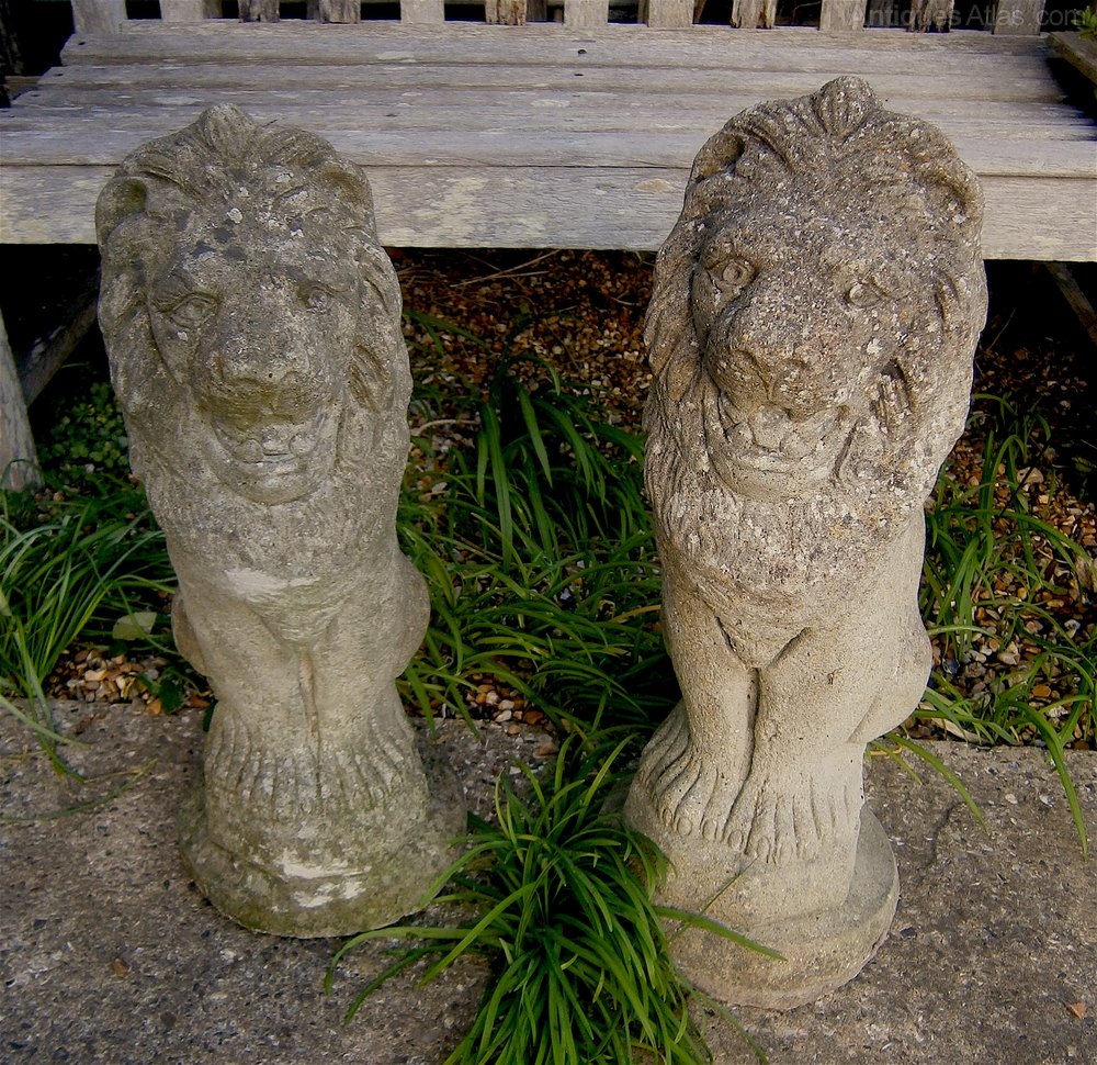 Antiques Atlas - A Pair Of Vintage Recon-stone Garden Lion Statues