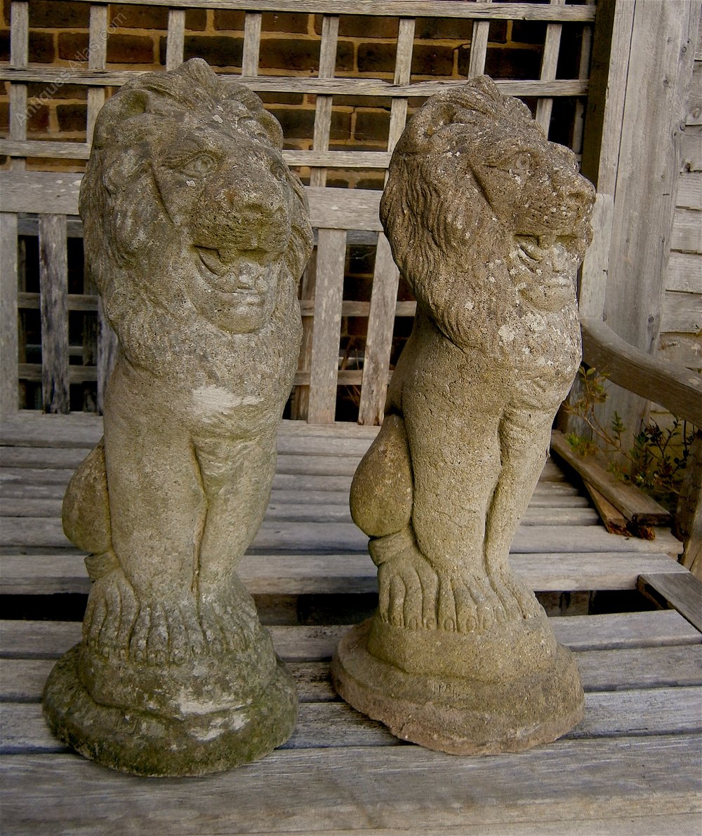 Antiques Atlas - A Pair Of Vintage Recon-stone Garden Lion Statues
