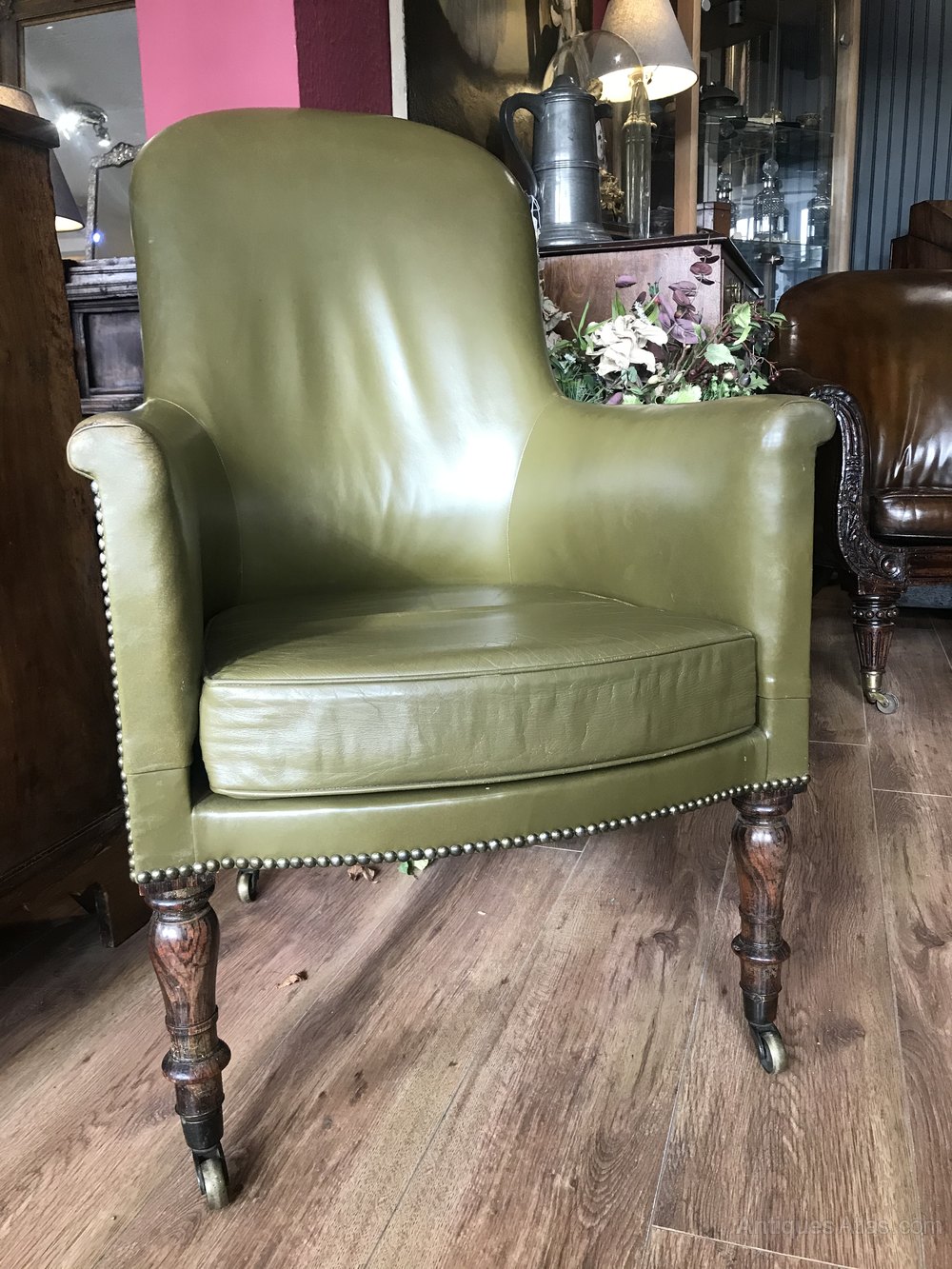 William IV Library Chair Green Leather - Antiques Atlas