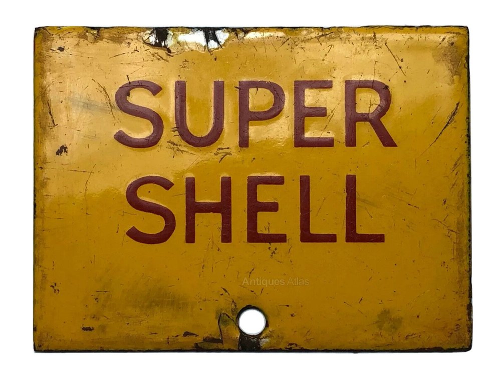 Antiques Atlas - Enamel Super Shell Petrol Advertising Sign 1950's