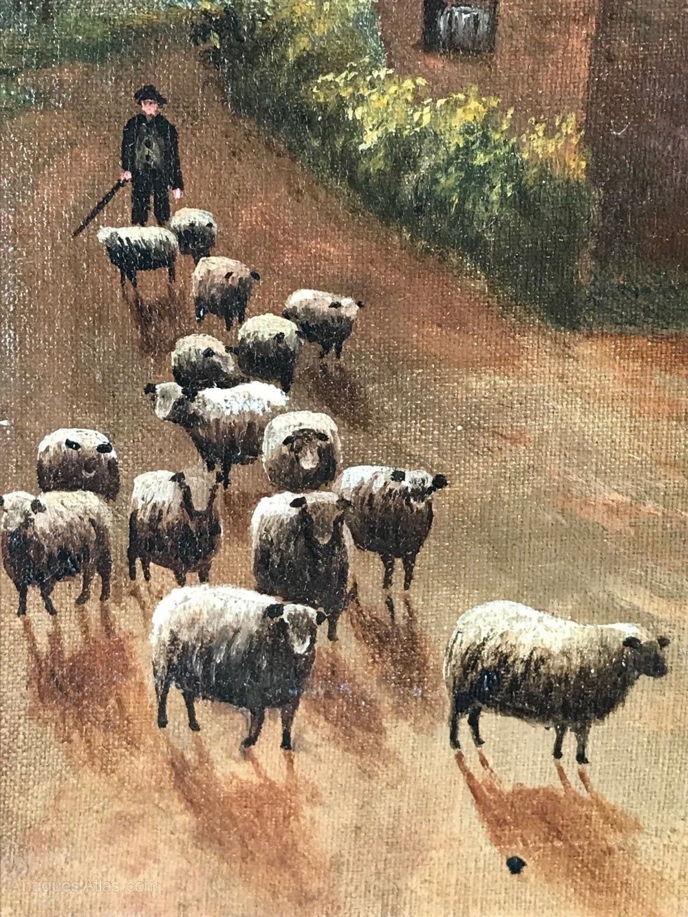 Antiques Atlas - Victorian Oil Painting Shepherd & Flock Of Sheep