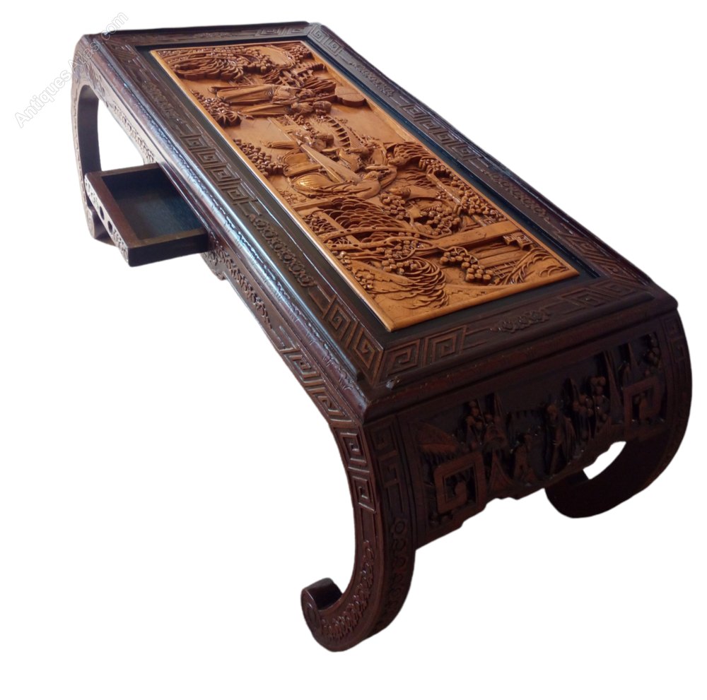 An Intricately Carved Oriental Opium / Low Table as1169a007 - Antiques ...