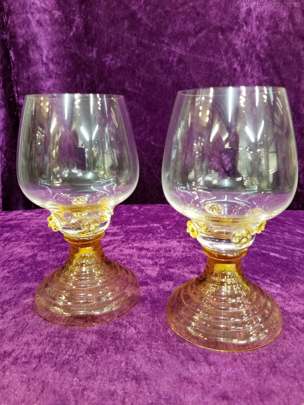 Antiques Atlas - Pair Of Bohemian Hock Glasses