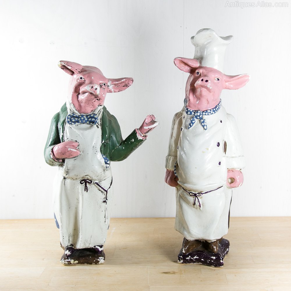 Antiques Atlas - Antique Pair Of French Butcher's Advertising Pigs