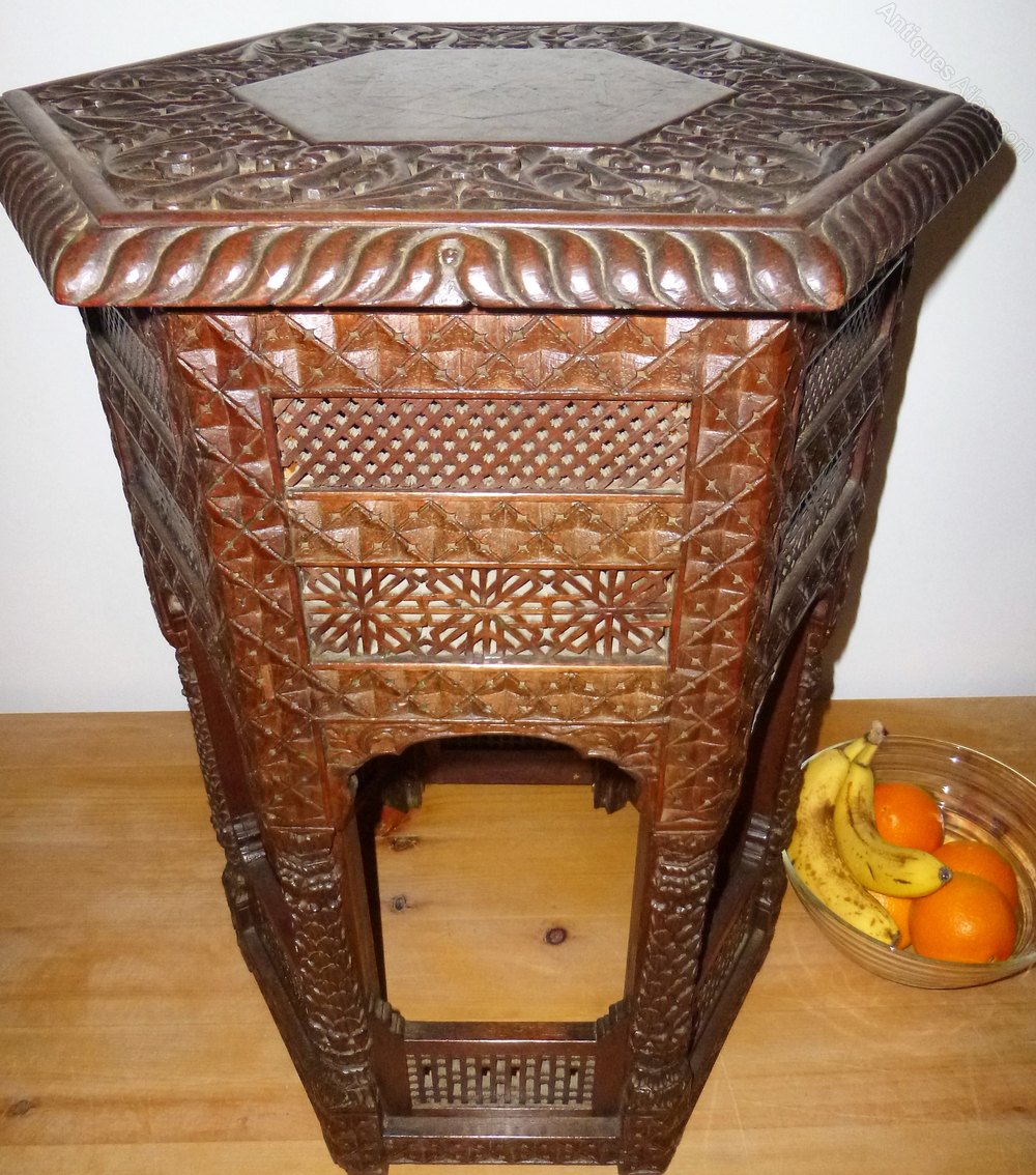 Middle Eastern/Anglo Indian Hexagonal Carved Table - Antiques Atlas