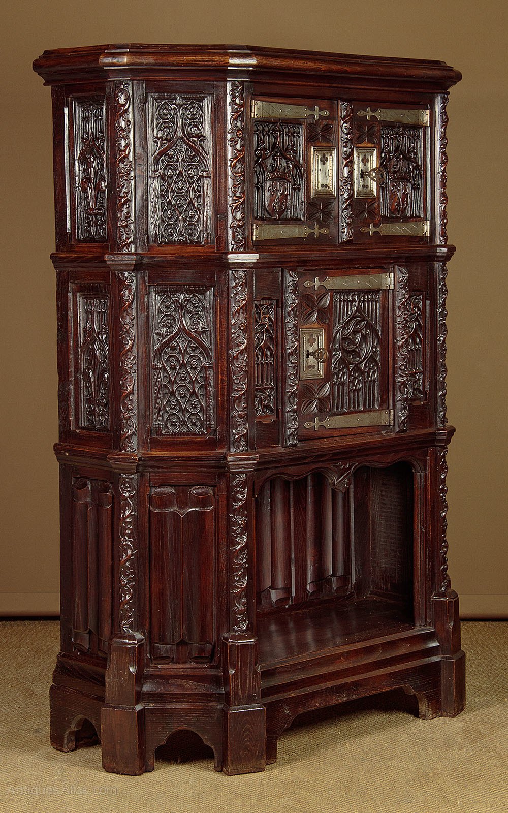 Carved Gothic Oak Credence Cupboard C.1880 - Antiques Atlas