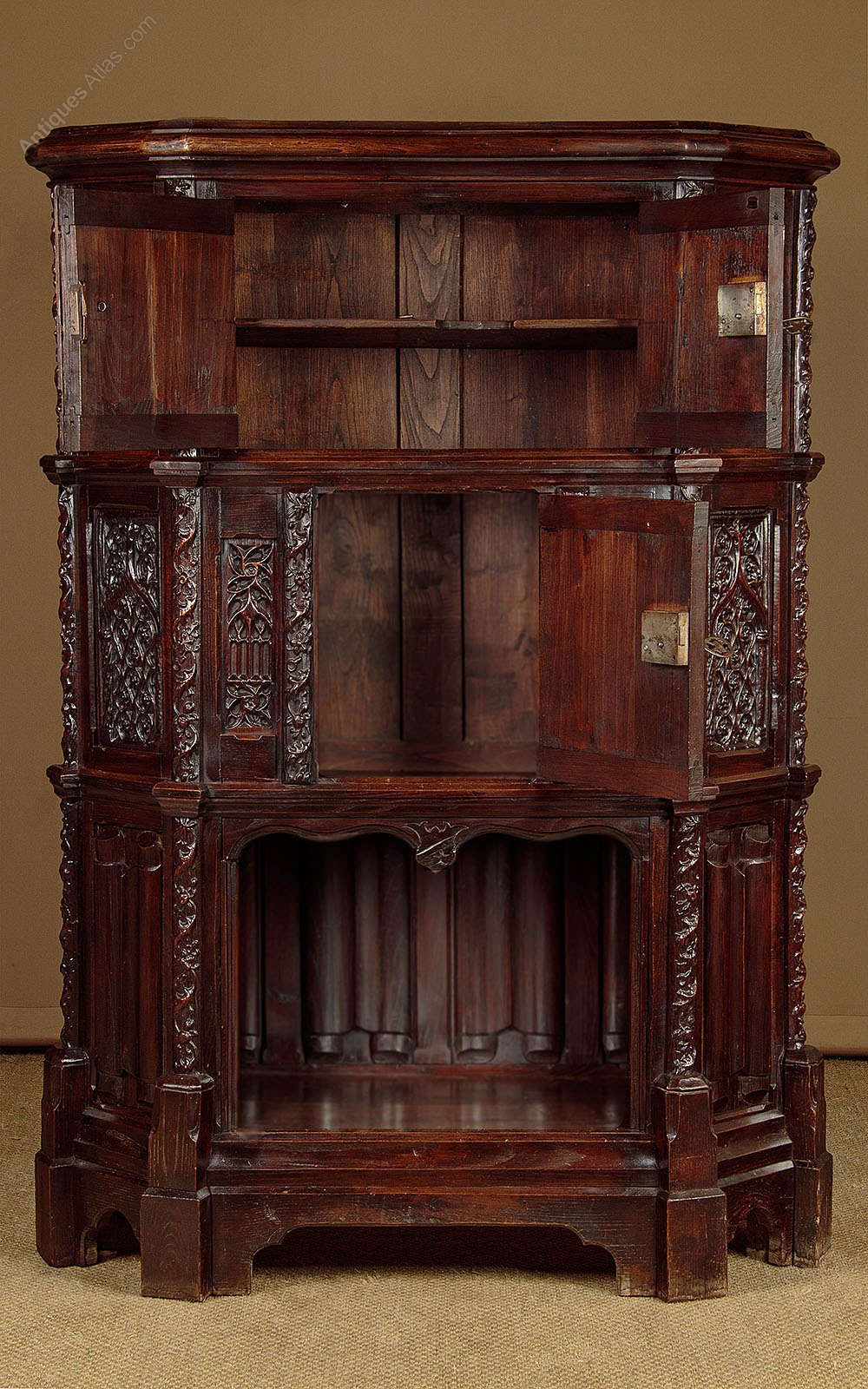 Carved Gothic Oak Credence Cupboard C.1880 - Antiques Atlas