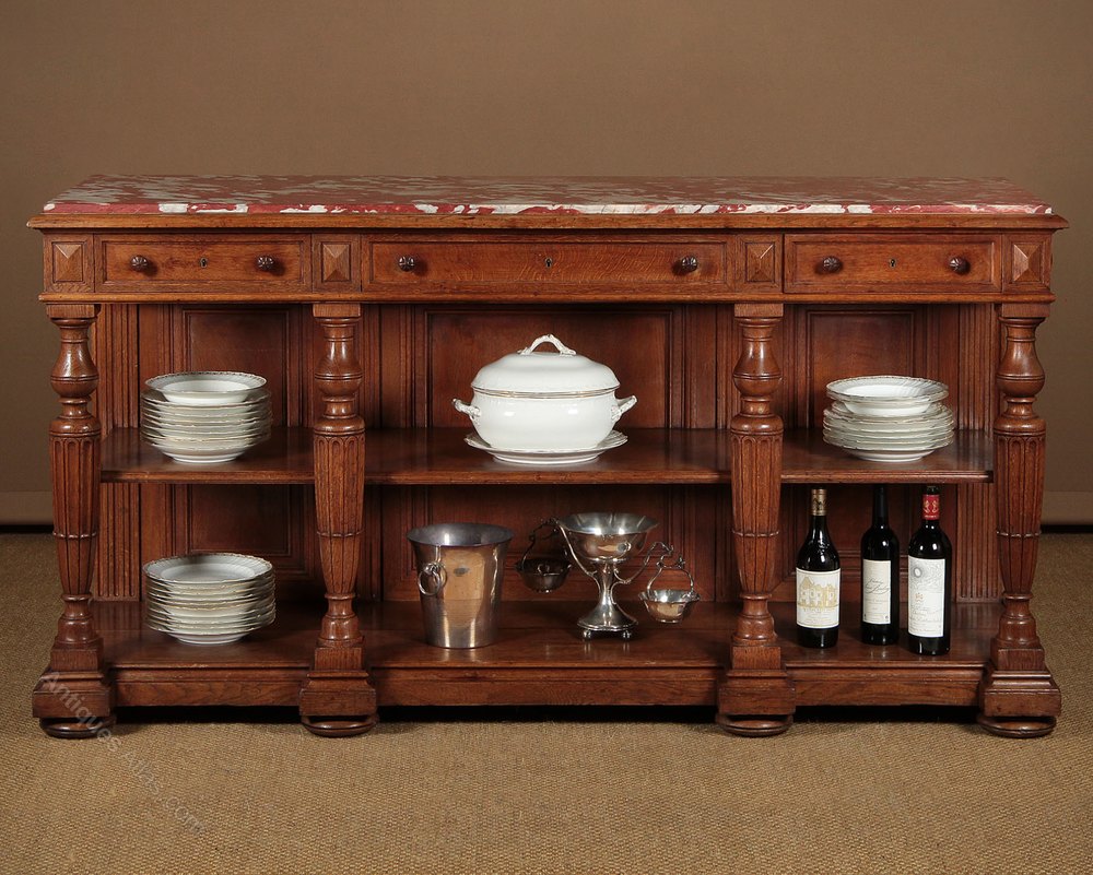 Long Oak Marble Top Buffet Sideboard C.1870 - Antiques Atlas