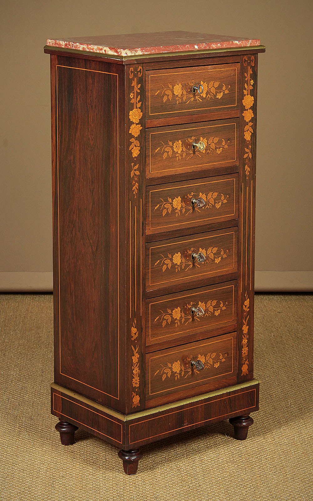 Narrow Marble Top Marquetry Bank Of Drawers C.1890 ac049a6275 / 33011 ...