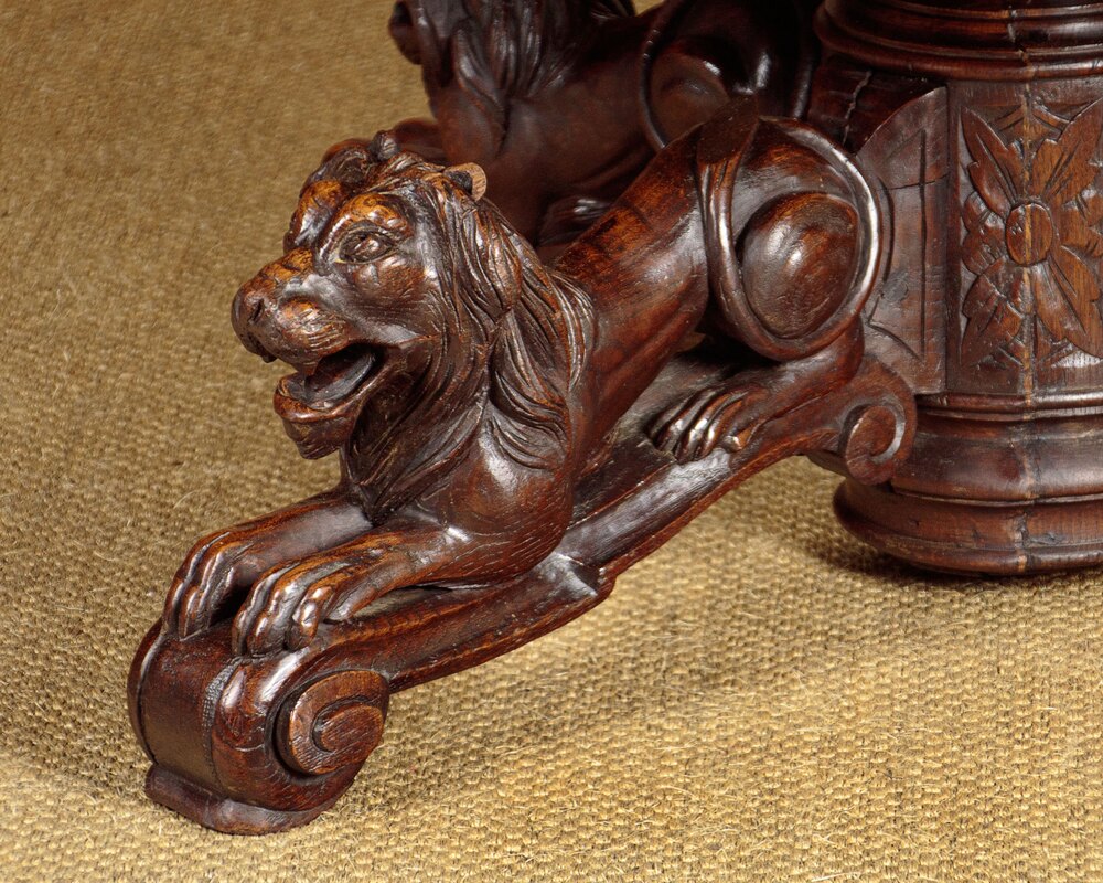 Oak Coffee Table With Carved Lions C.1890 - Antiques Atlas