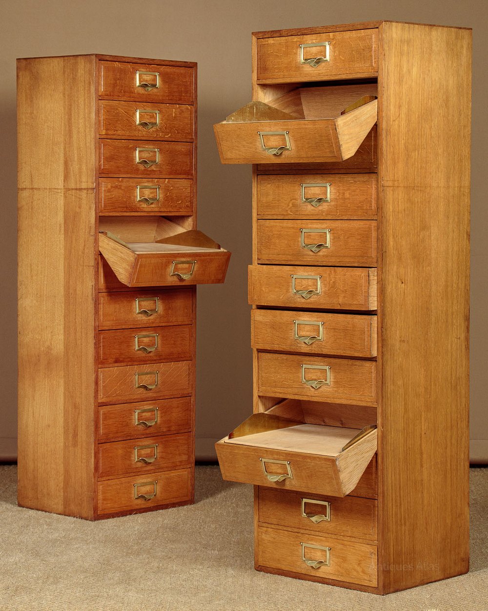 Pair Of Narrow Oak Filing Cabinets C.1920. - Antiques Atlas