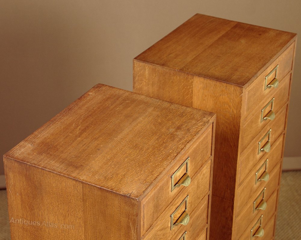 Pair Of Narrow Oak Filing Cabinets C.1920. - Antiques Atlas