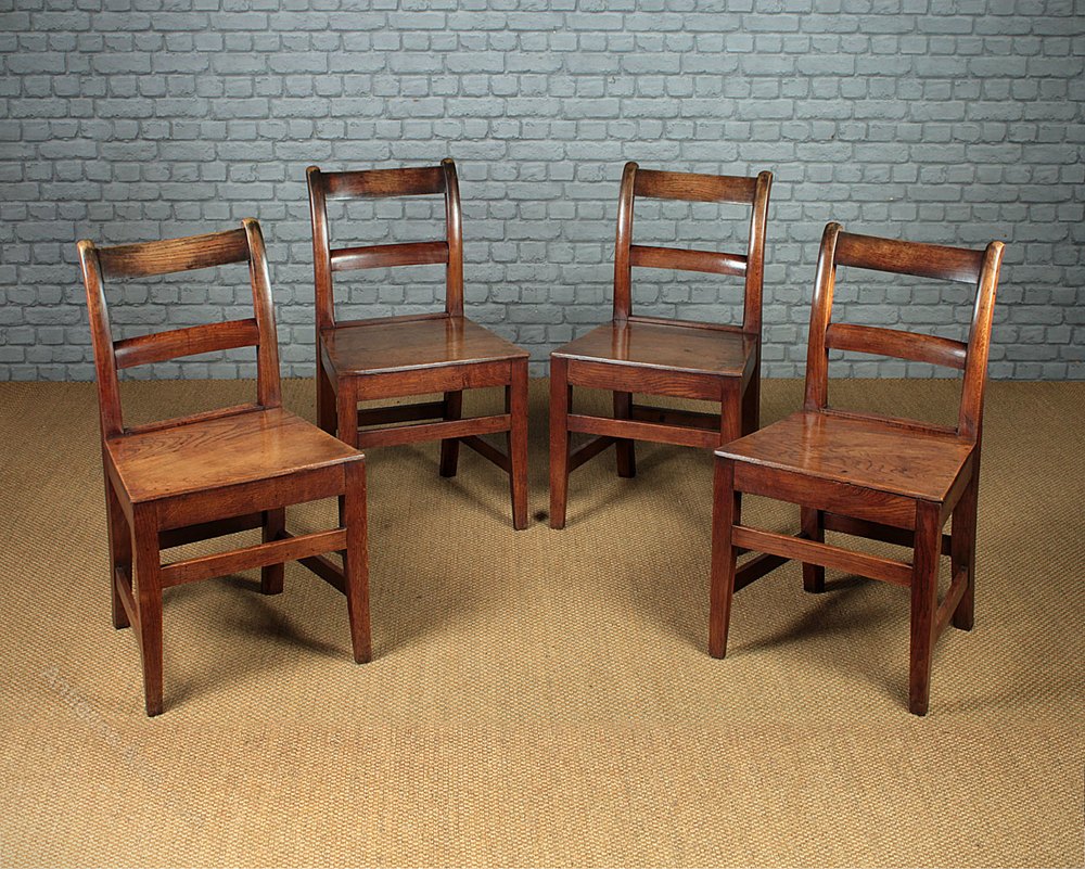Set Of Four Welsh Oak Cottage Dining Chairs C.1850 - Antiques Atlas