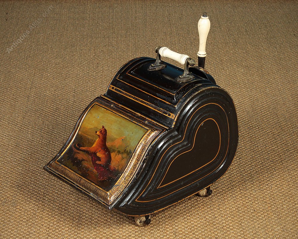 Antiques Atlas - Toleware Coal Box With Painting Of A Dog C.1860.