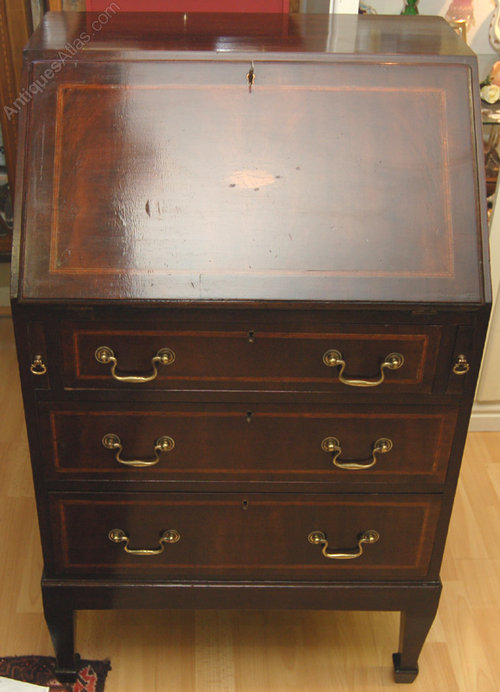 Edwardian Bureau, In Mahogany. - Antiques Atlas