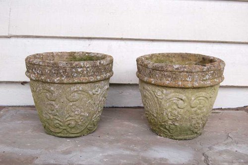 Antiques Atlas - Vintage Pair Circular Composition Stone Planters