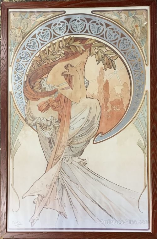 Antiques Atlas - Vintage Pair Of Large Framed Alphonse Mucha Art Nouveau