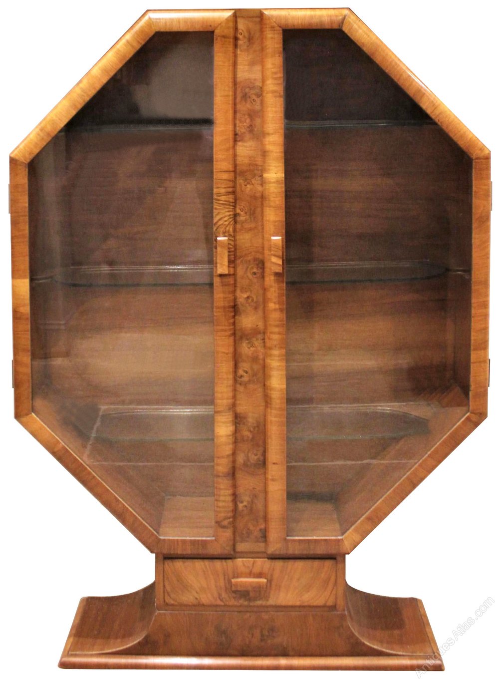Art Deco Octagonal Walnut Display Cabinet, C1930 - Antiques Atlas