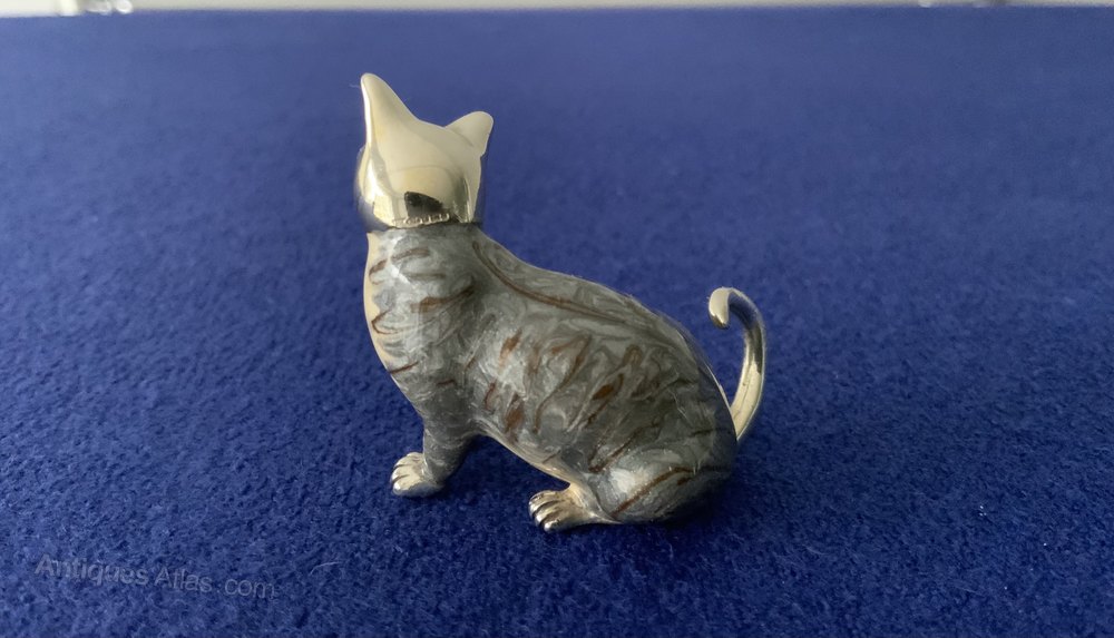Antiques Atlas - Saturno Silver Enamel Cat as1067a118