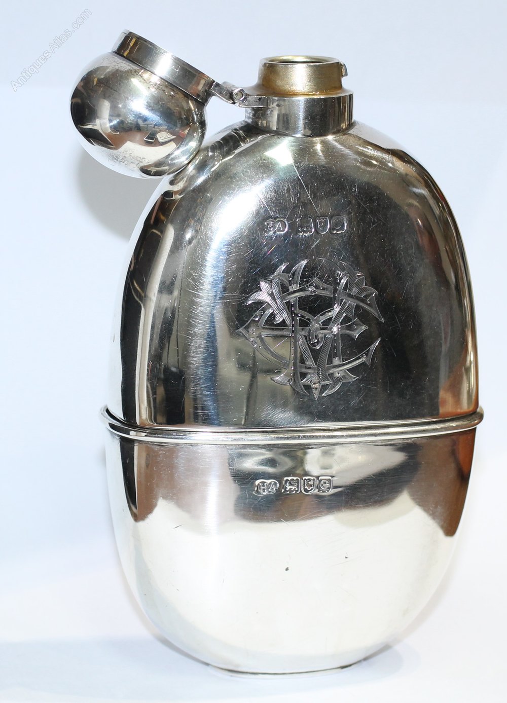 Antiques Atlas - Silver Victorian Captive Top Hip Flask With Cup.